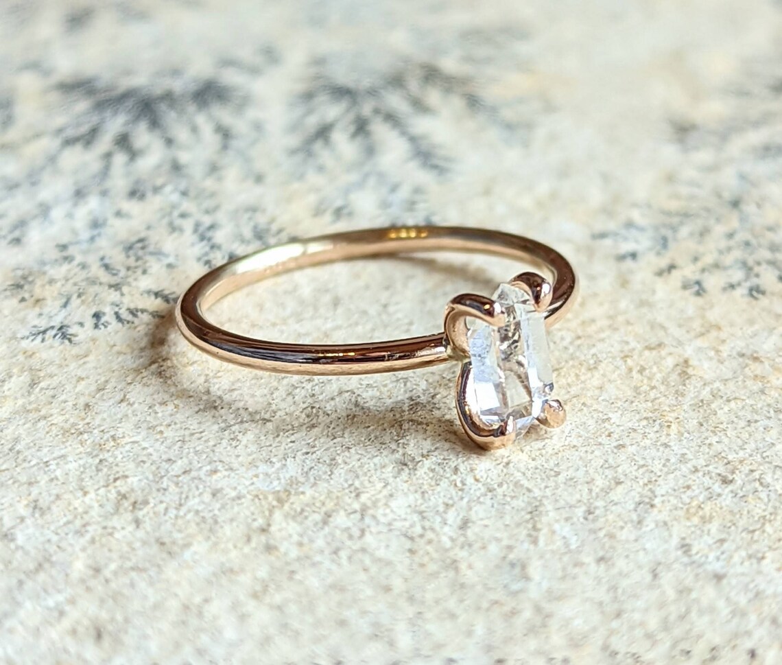 Rose Gold Herkimer Diamond Ring Rose Gold Engagement Ring | Etsy