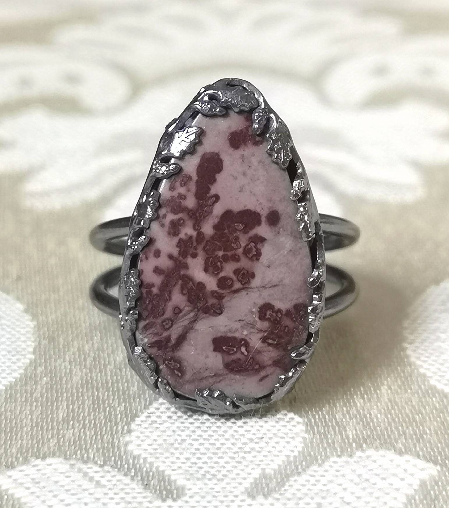 Plume Jasper and Sterling Silver Ring Flower Ring Double | Etsy