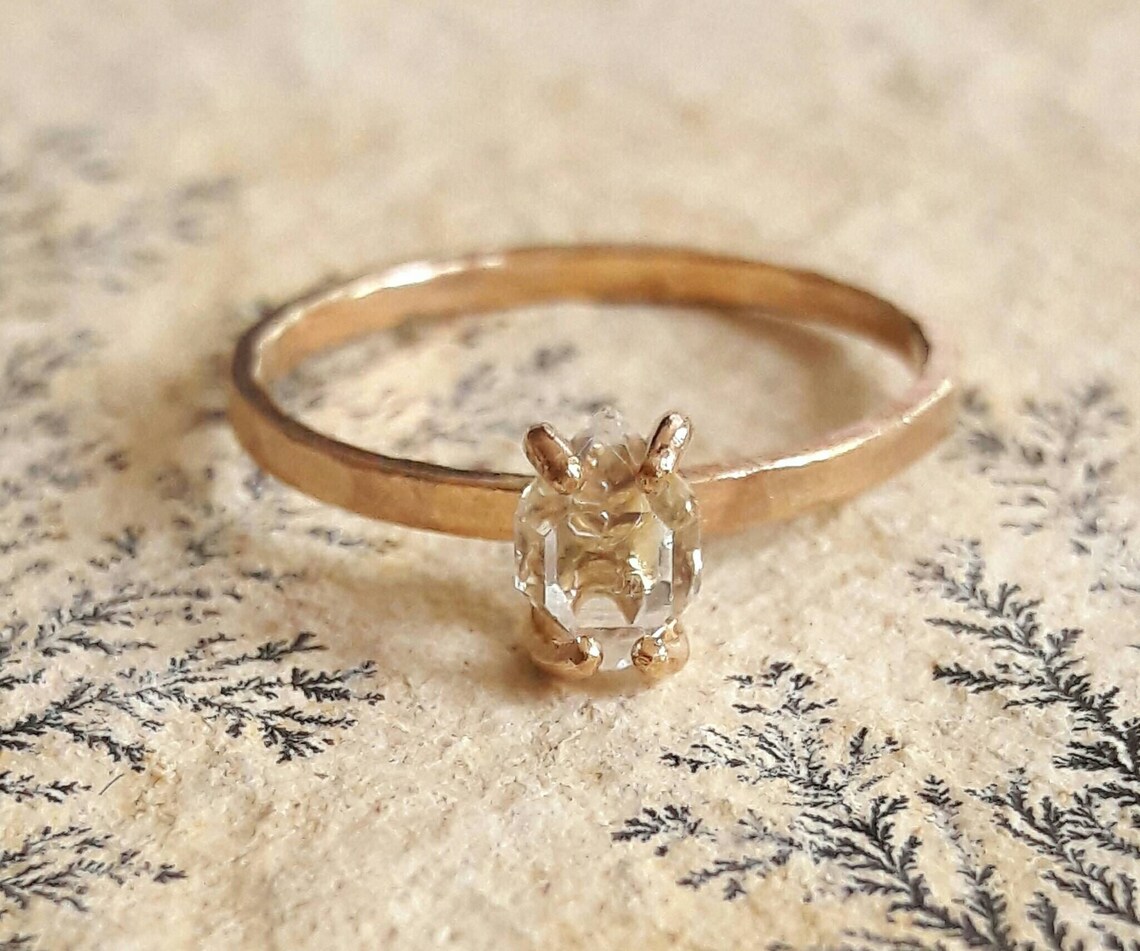 Tiny Herkimer Diamond Quartz Crystal Ring - Minimalist Gold Ring ...