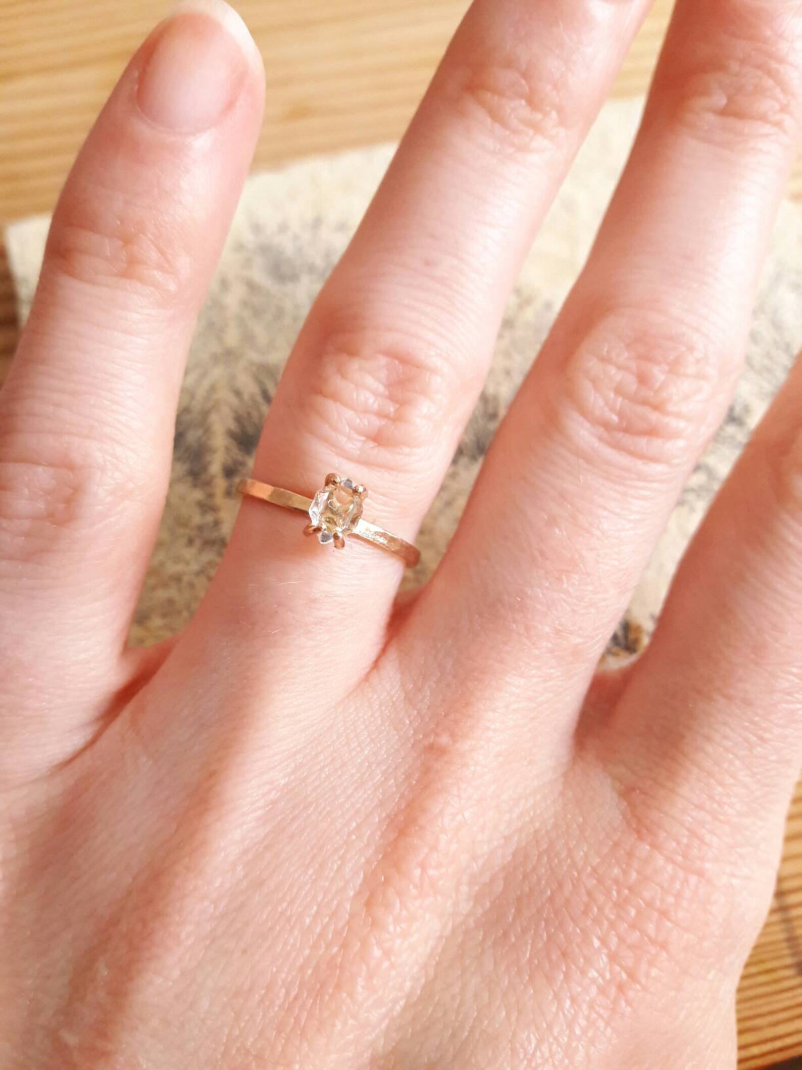 Tiny Herkimer Diamond Quartz Crystal Ring - Minimalist Gold Ring ...