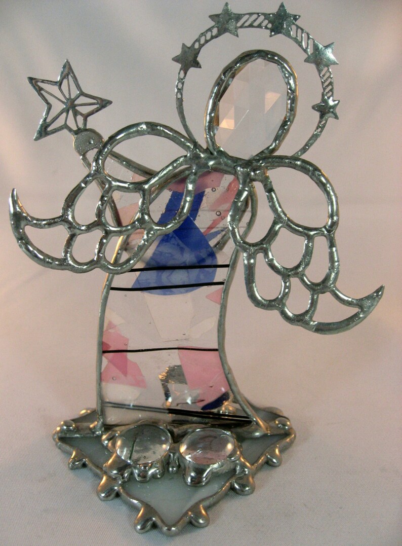 Stained Glass Standing Small Angel With Filigree Wings and Star Halo ...