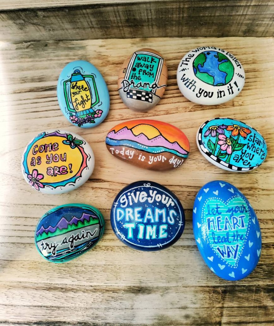 Painted Inspirational Positive Rocks, Painted Rocks, Motivational Gifts ...