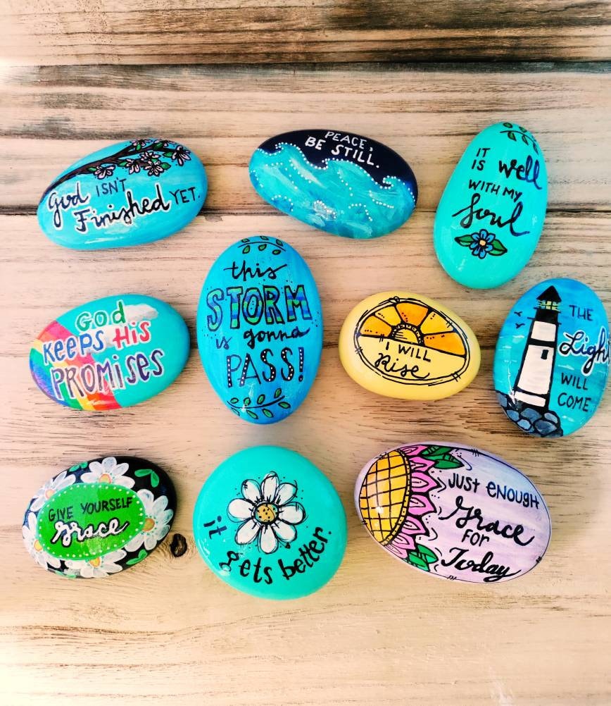 Hand-painted Inspirational Rocks: Motivational Cement Kindness Stones ...