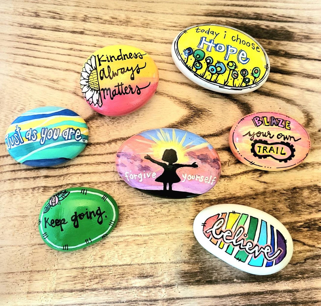 Hand-painted Inspirational Rocks: Motivational Quote Gifts - Etsy