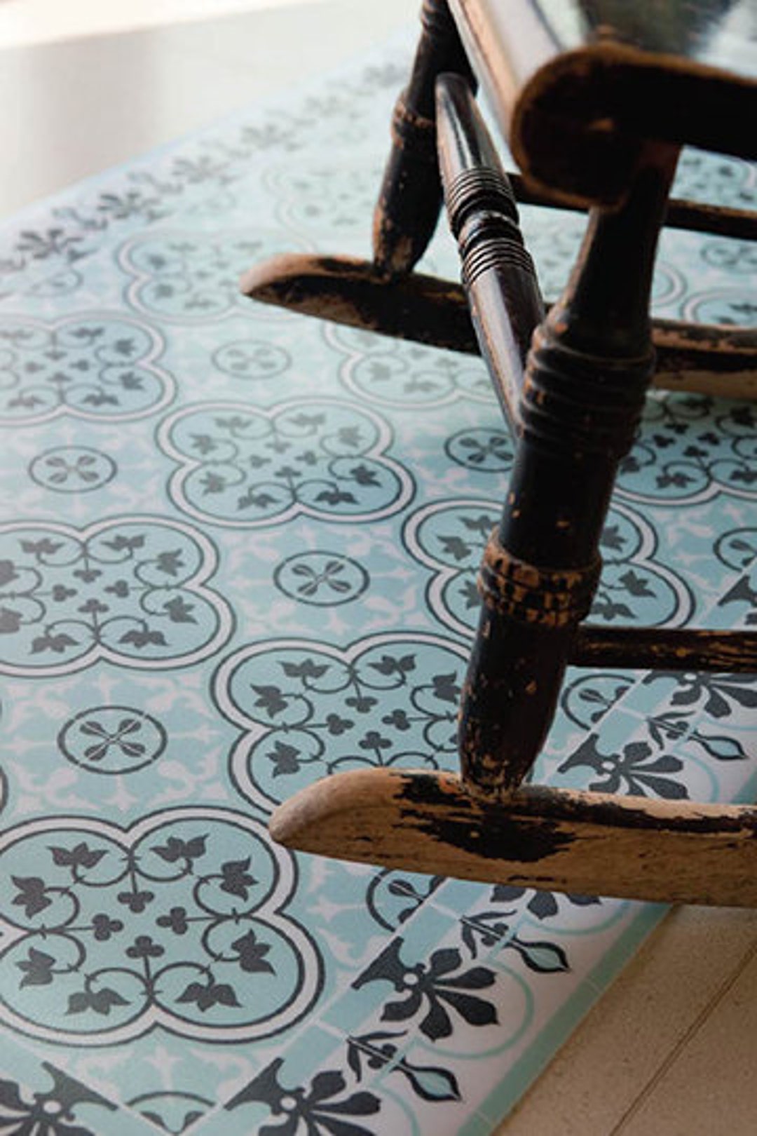 Light Blue & Gray Kitchen Mat, Vinyl Mat, Oriental Moroccan Design ...