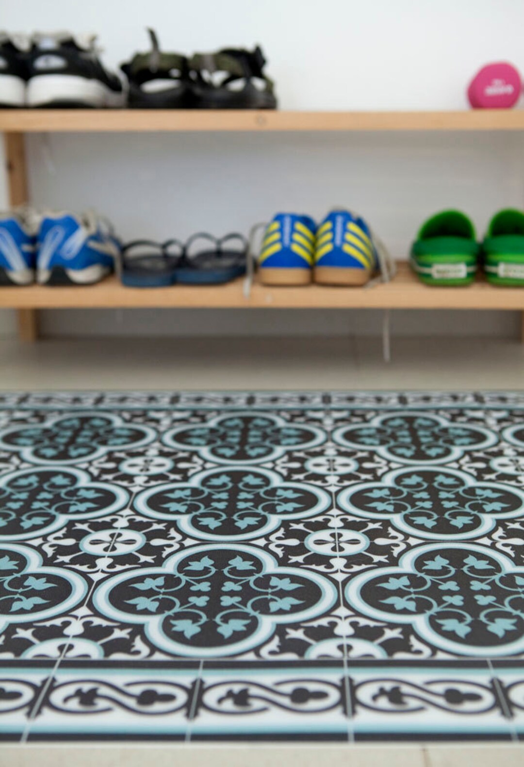 Dark Brown & Azure Kitchen Mat, Vinyl Mat, Transitional Custom Size ...