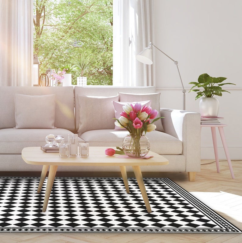 Vinyl Mat , Kitchen Mat, Geometric Tiles Decor, Nordic Design , Easy to ...