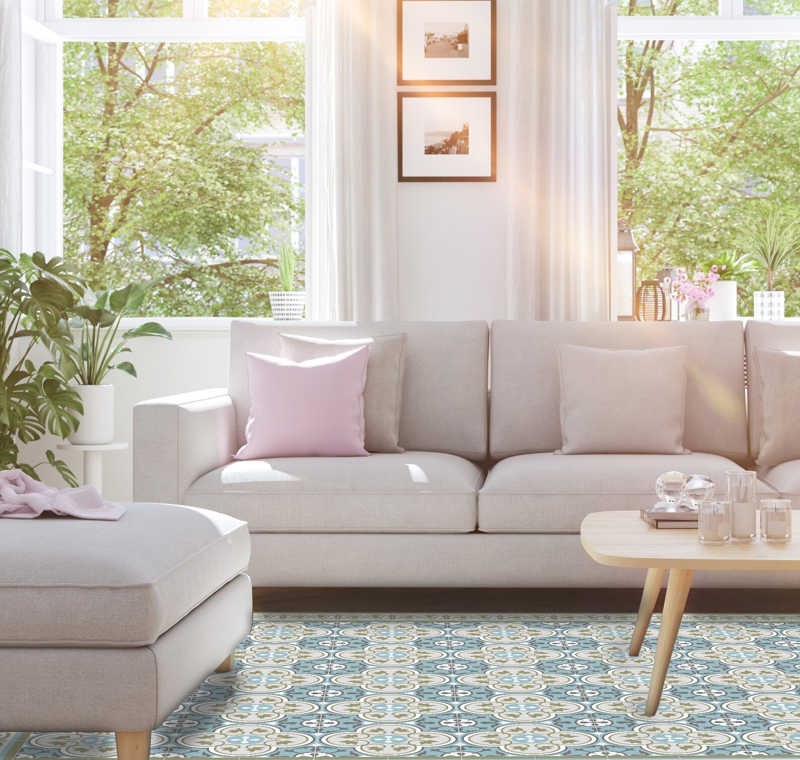 Vinyl Living Room Floor Mat, Modern Tile Floor Mat, PVC Living Room ...
