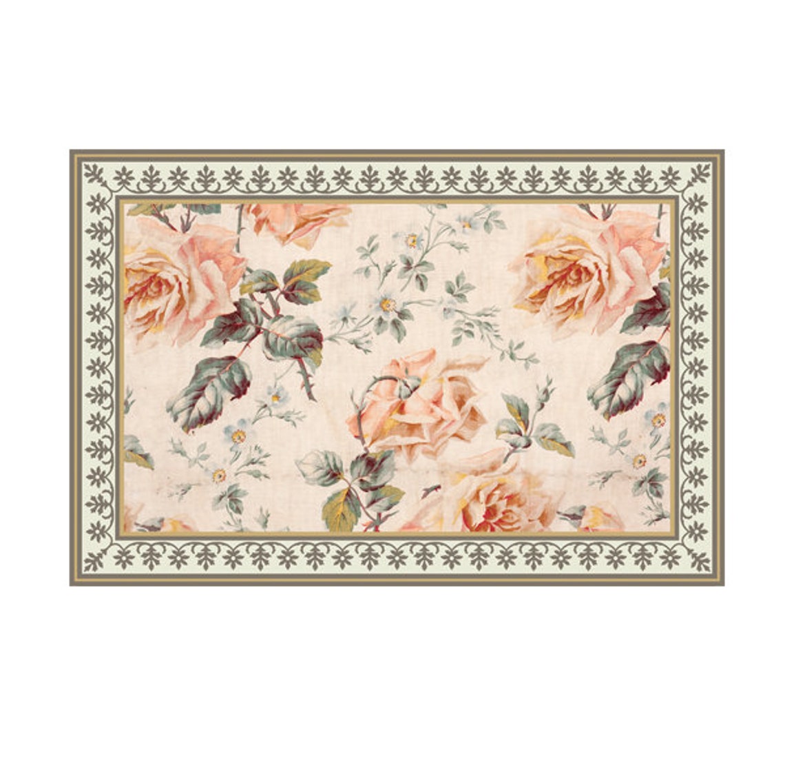PVC Vinyl Mat Floral Mat, Orange Flowers Decorative Linoleum Rug, Area ...