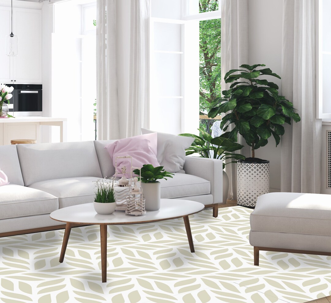 Beige Floor Vinyl Runner, Scandinavian Vinyl Kitchen Mat, Linoleum ...