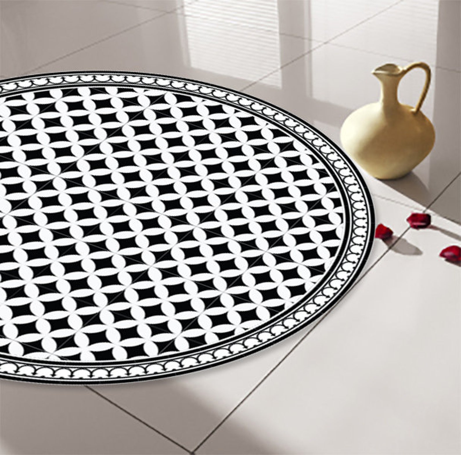 Round Vinyl Mat, Oriental Moroccan Design, Living Room Decor ...