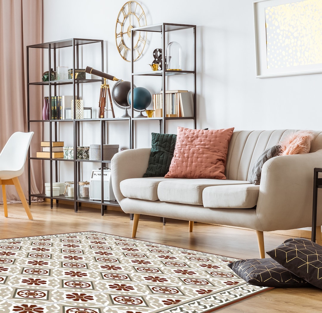 PVC Living Room Decor, Vinyl Living Room Floor Mat, Modern Tile Floor ...