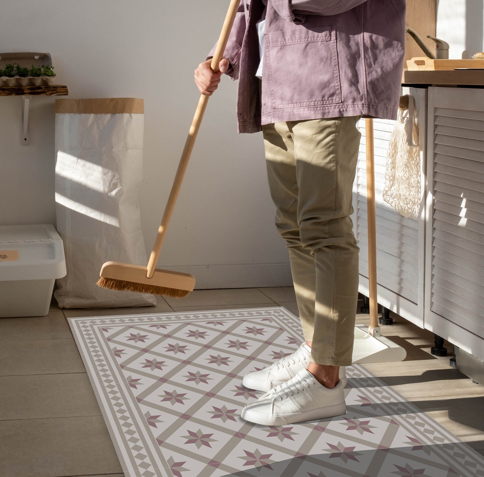 Modern Linoleum Kitchen Rug, PVC Floor Runner, Kitchen Vinyl Mat, Non ...
