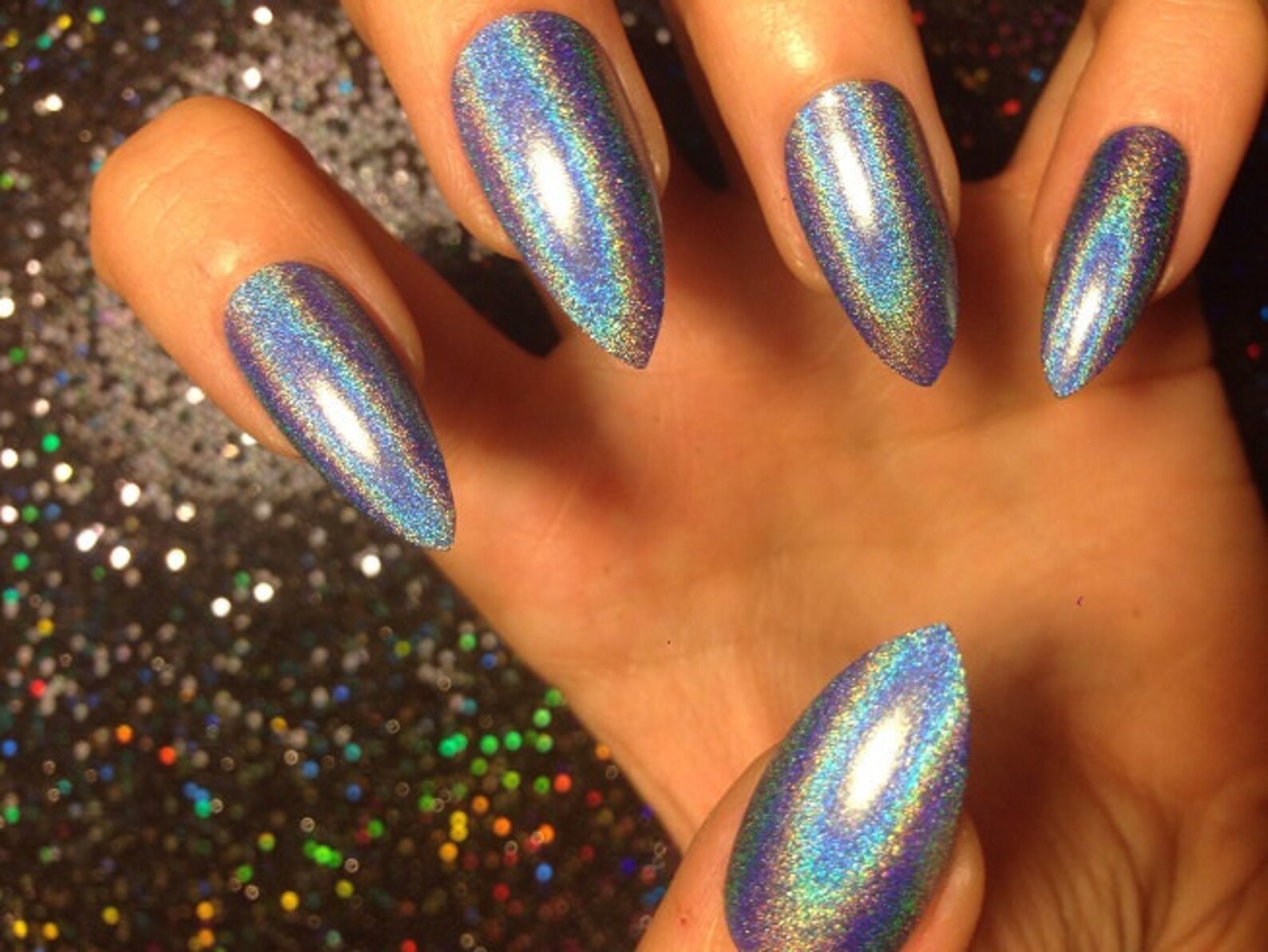 Denim Holo || False Nails, Set of 20 || Tools for Application Included ...