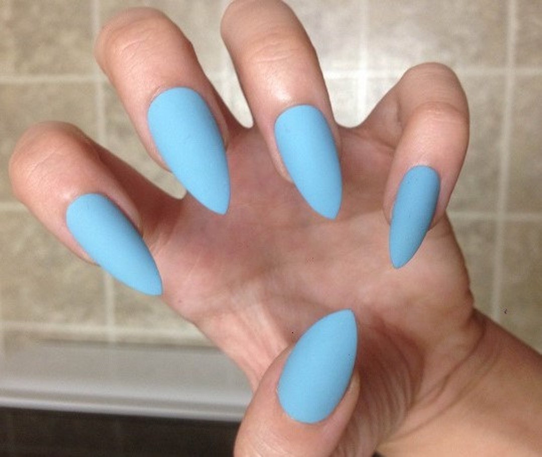 Buy Sky Blue False Nails, Set of 20 Tools for Application Included ...