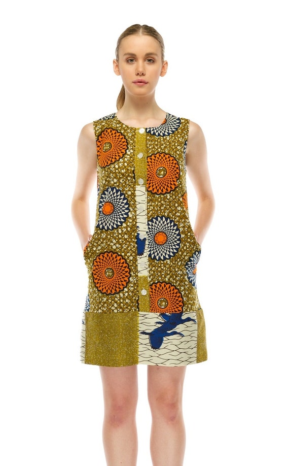 Tilda Shift Dress Orange Wheel Print | Etsy