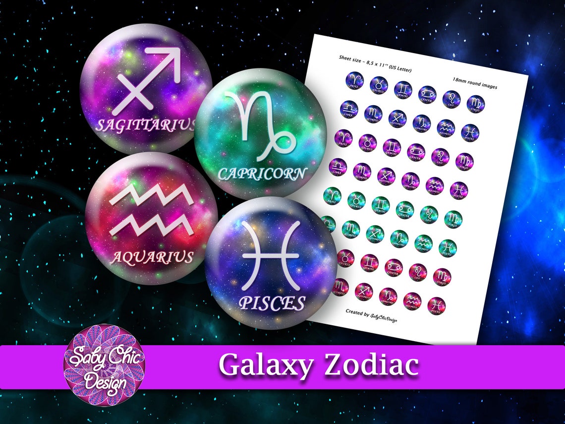 Printable Galaxy Zodiac Signs 18mm Round Images Digital - Etsy