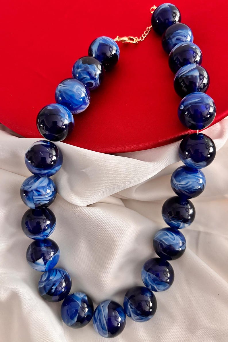Chunky Big Bead Necklace – 20mm Colorful Marble Look Beads, Statement ...