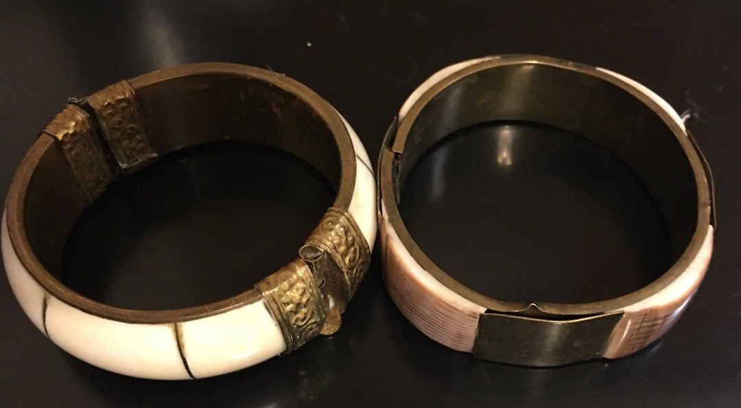 Bone & Brass Tribal Bangles Vintage Bone and Brass Closed Bangles - Etsy