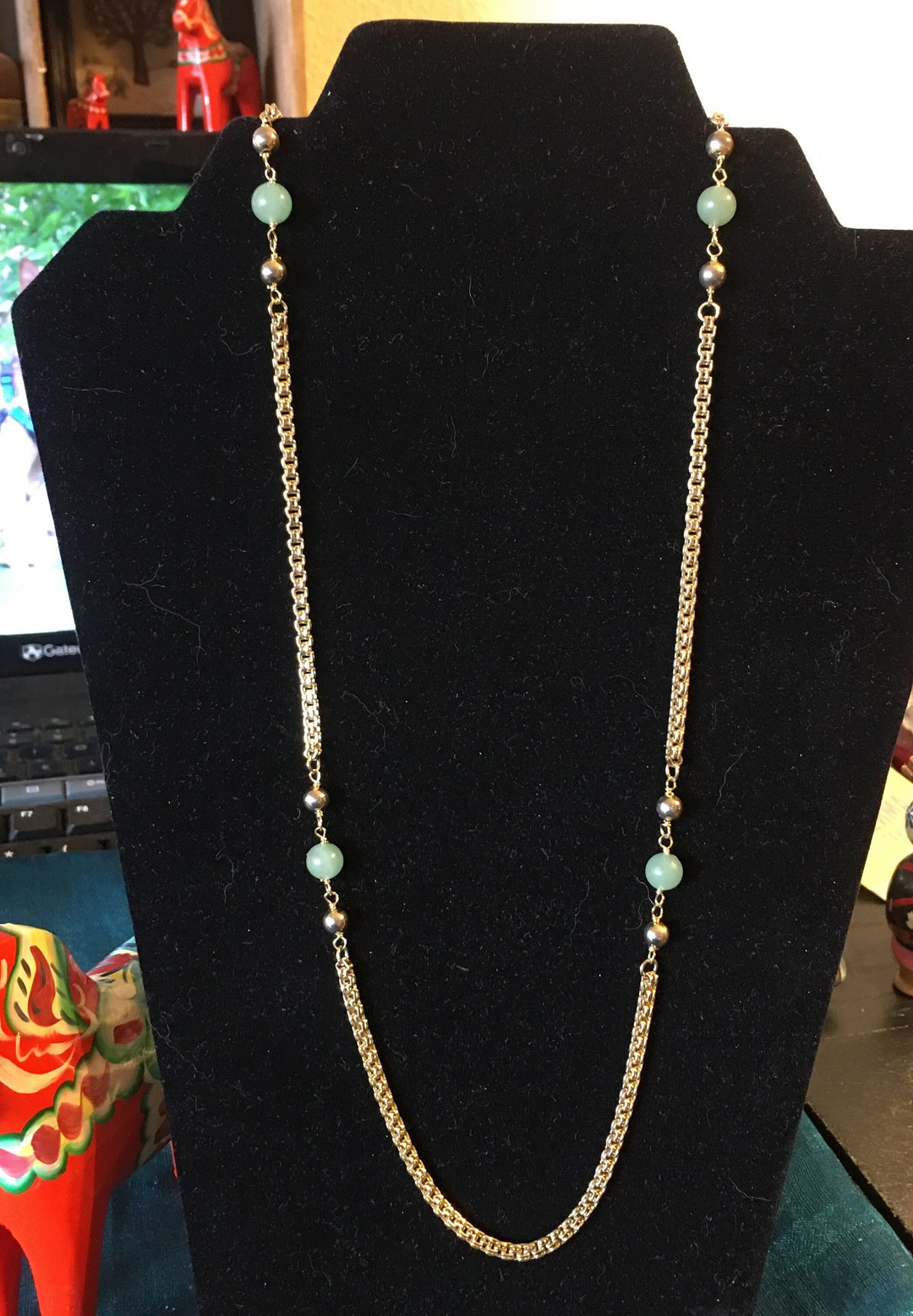 Gold and Jade Chain Gold Box Chain With Jadeite Beads - Etsy