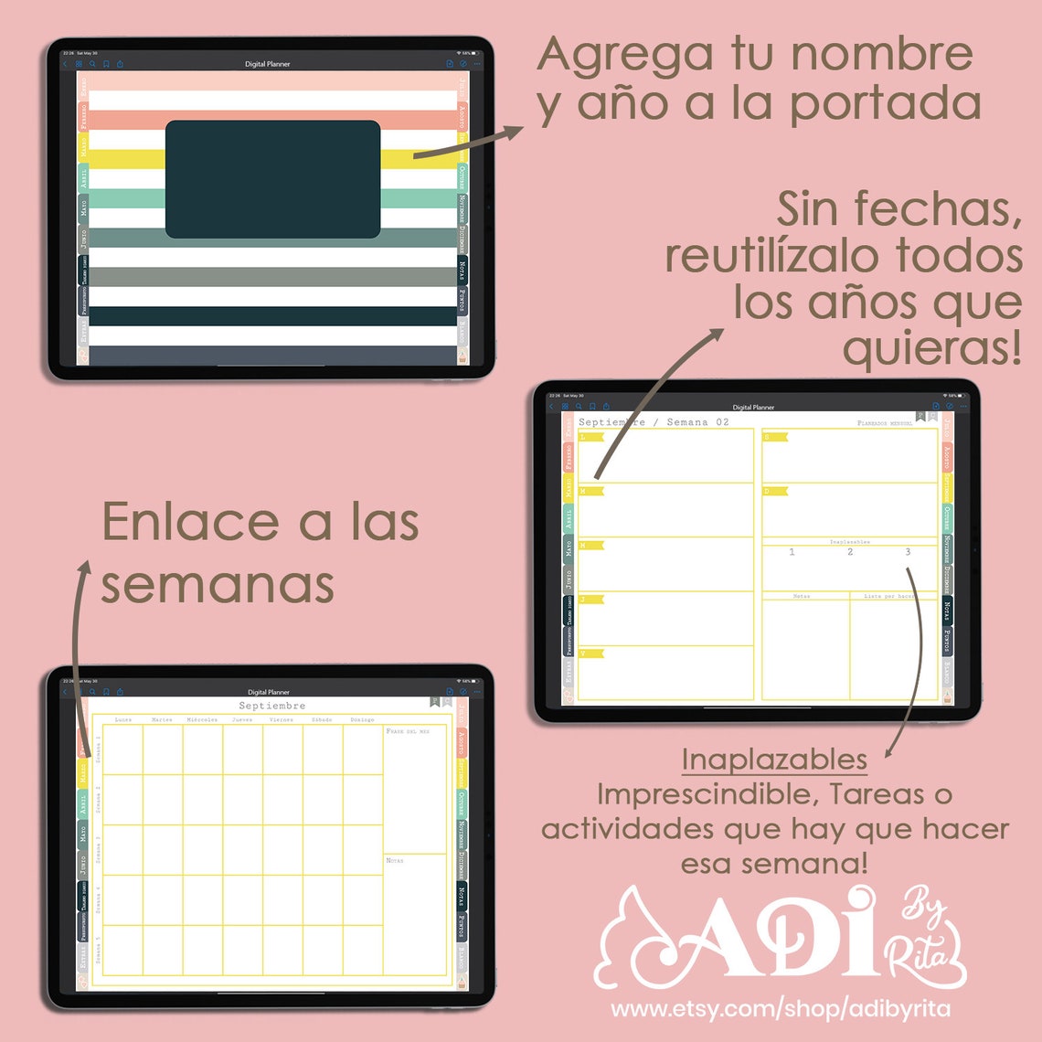 Planeador Digital Perpetuo Español, Semanal Y Mensual, Sin Fechas ...