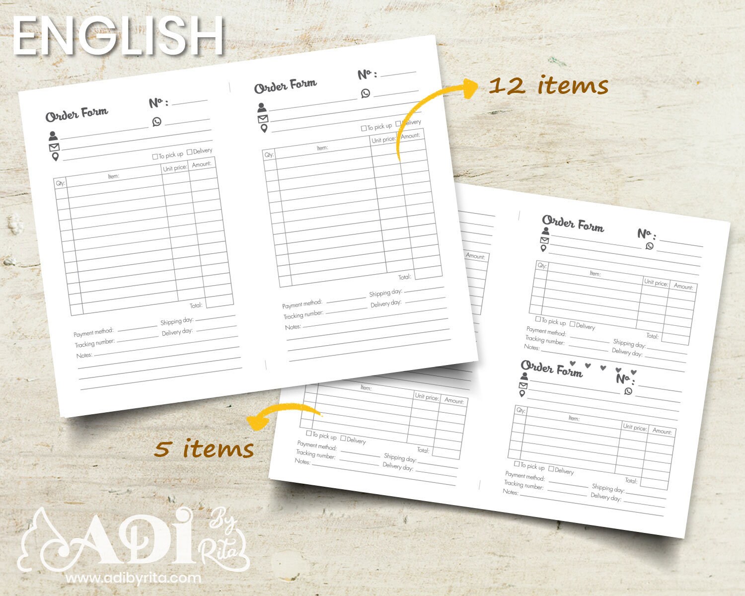 Order Form English and Spanish PDF Purchase Order, Printable Sales ...