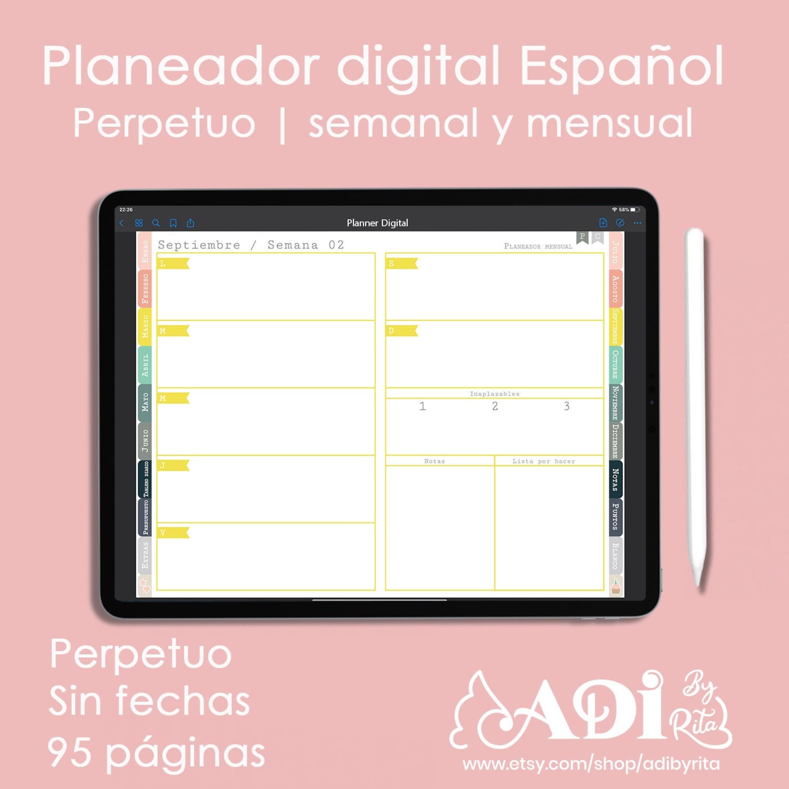 Planeador Digital Perpetuo Español, Semanal Y Mensual, Sin Fechas ...
