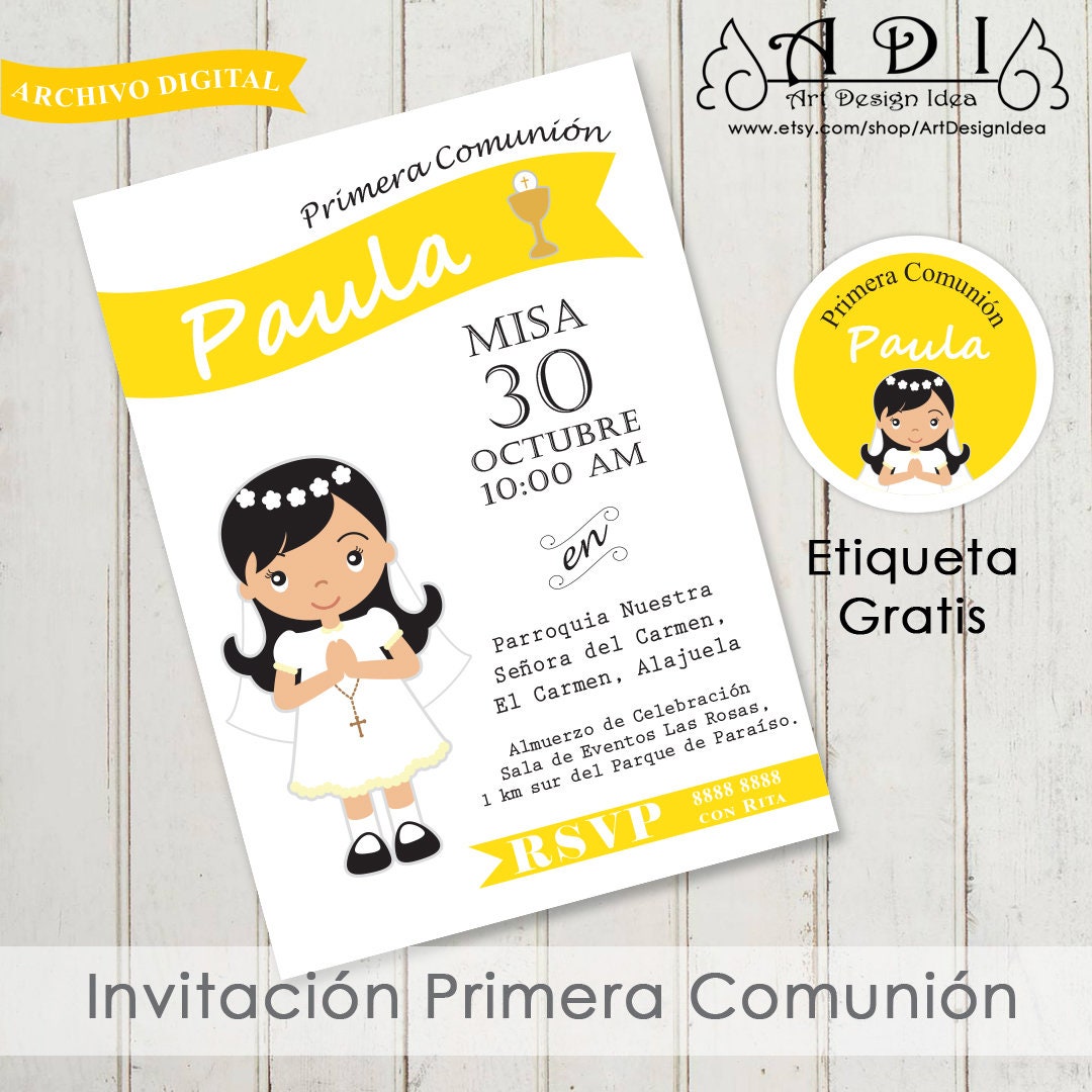 First Communion Invitation Girl Spanish English or Italian - Etsy