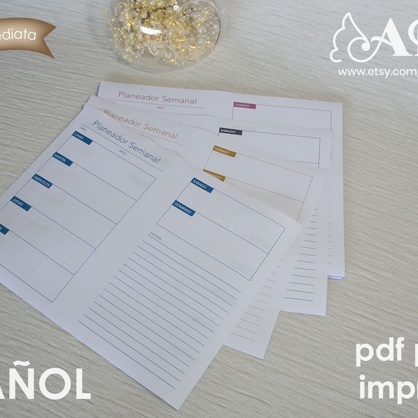 Planeador Imprimible Español - Etsy