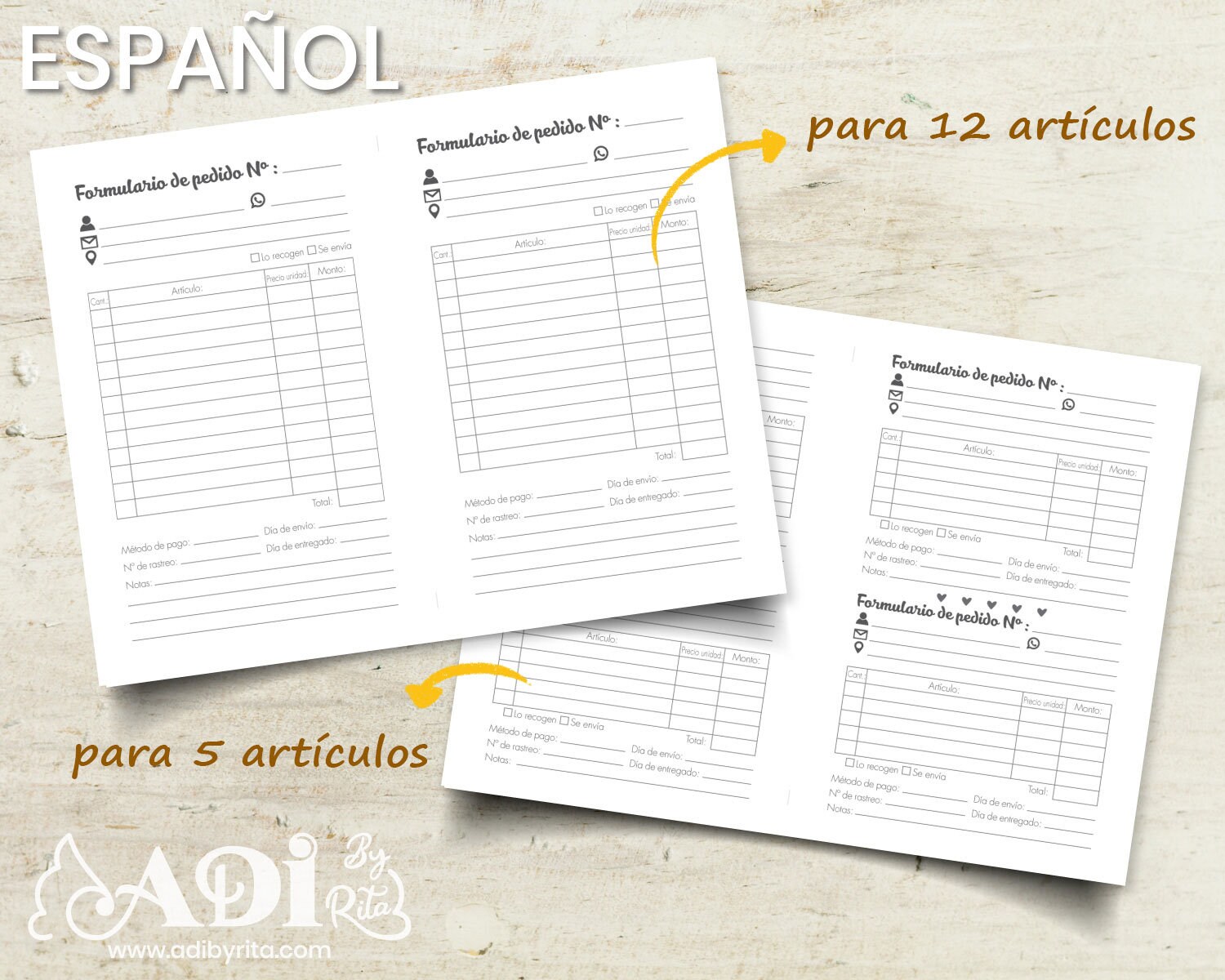 Order Form English and Spanish PDF Purchase Order, Printable Sales ...