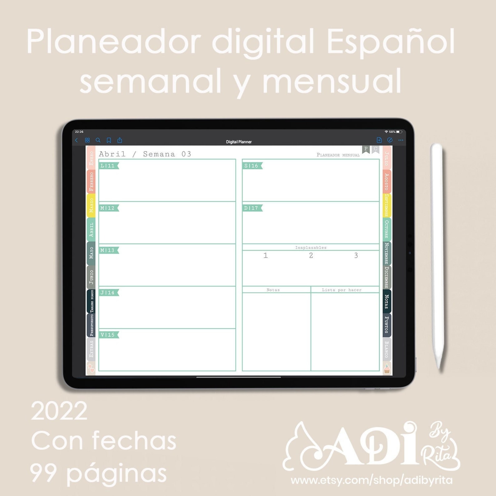 Planeador Español Digital Semanal Y Mensual Descarga | Etsy