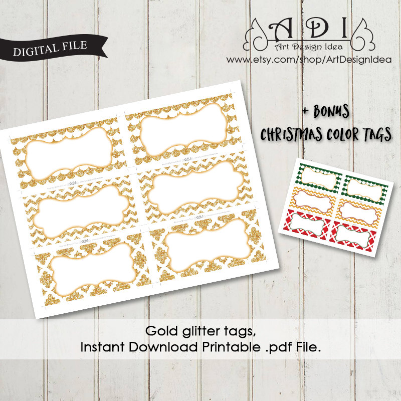 Gold Glitter Tags, Printable Pdf File. Plus Bonus of Color Tags Free ...