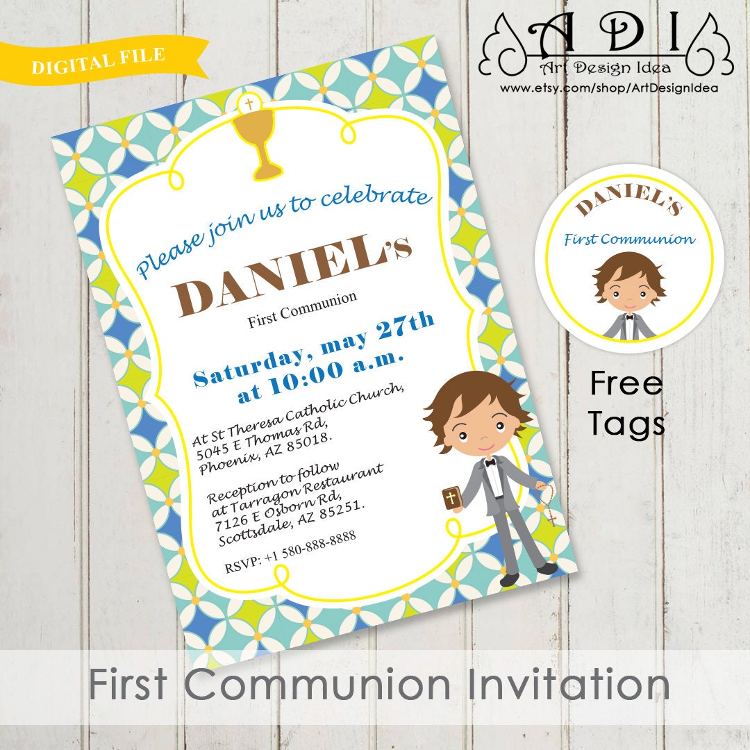 First communion invitation boy Spanish English or Italian | Etsy