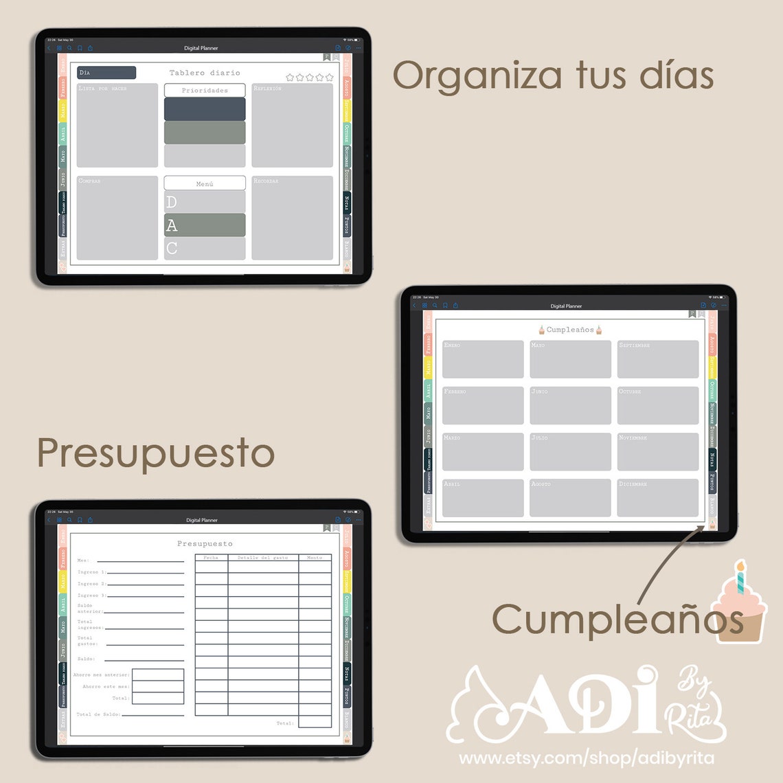 Planeador Español Digital Semanal Y Mensual Descarga | Etsy