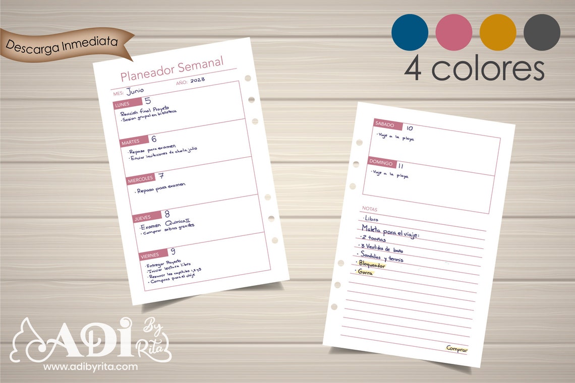Planeador Semanal Español Plantilla Imprimible 1 Diseño De - Etsy