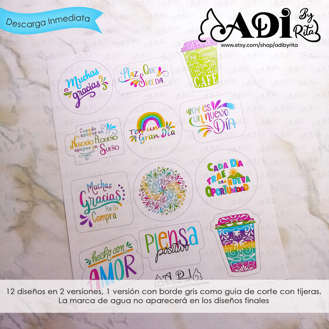 Muchas Gracias Por Su Compra Stickers Frases Motivación - Etsy