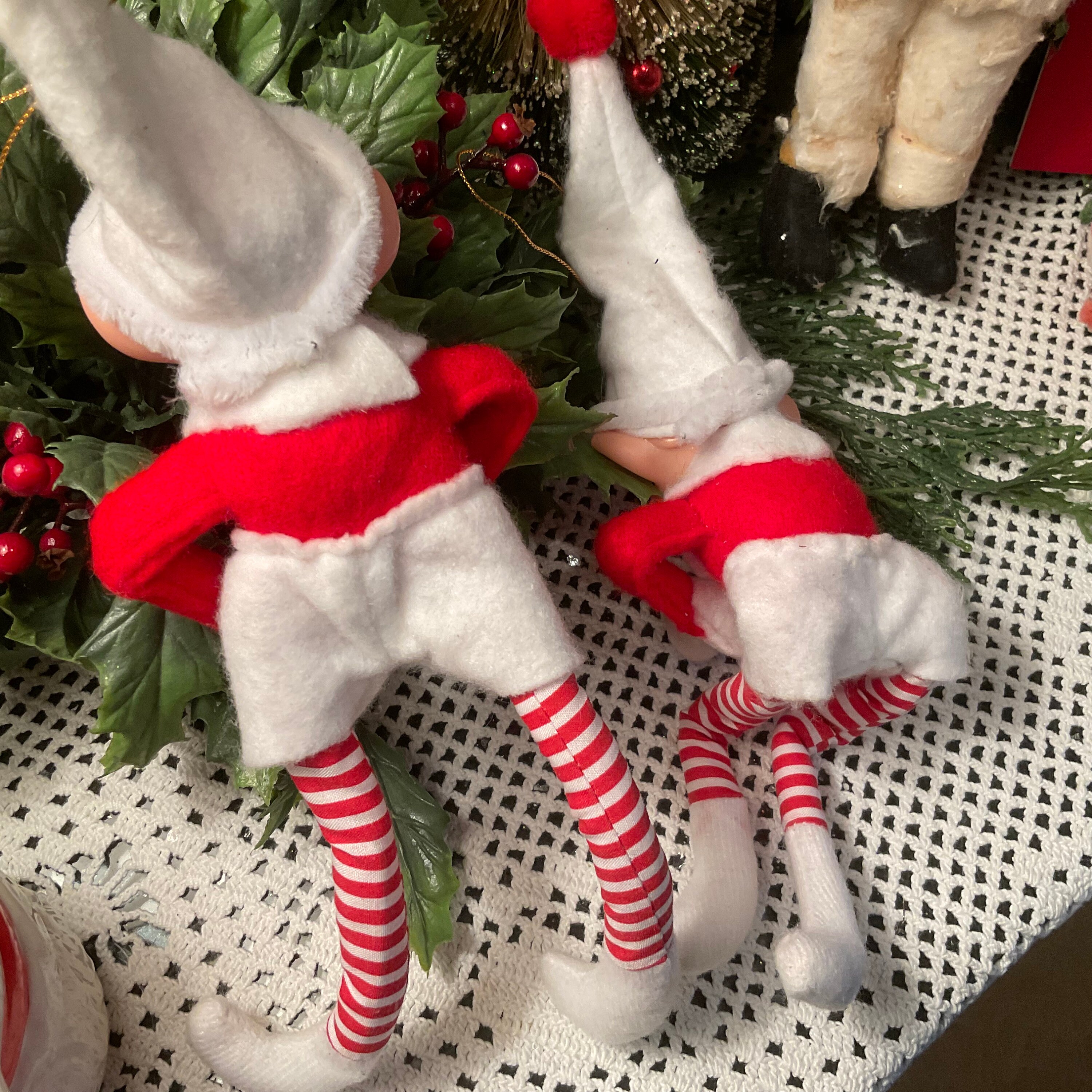 Pair Red and White Christmas Elves - Etsy