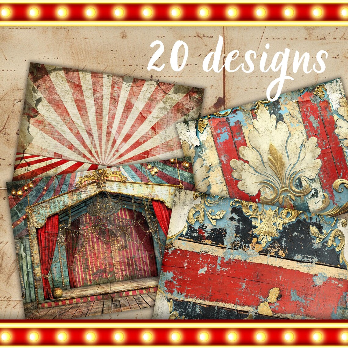 Old Circus Digital Paper, 20 Vintage Carnival Scrapbook Papers, Junk ...