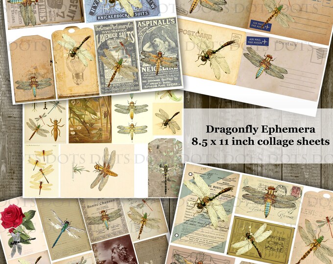 Dragonfly Ephemera, 30 Digital Junk Journal Cards, Digital Journalling ...