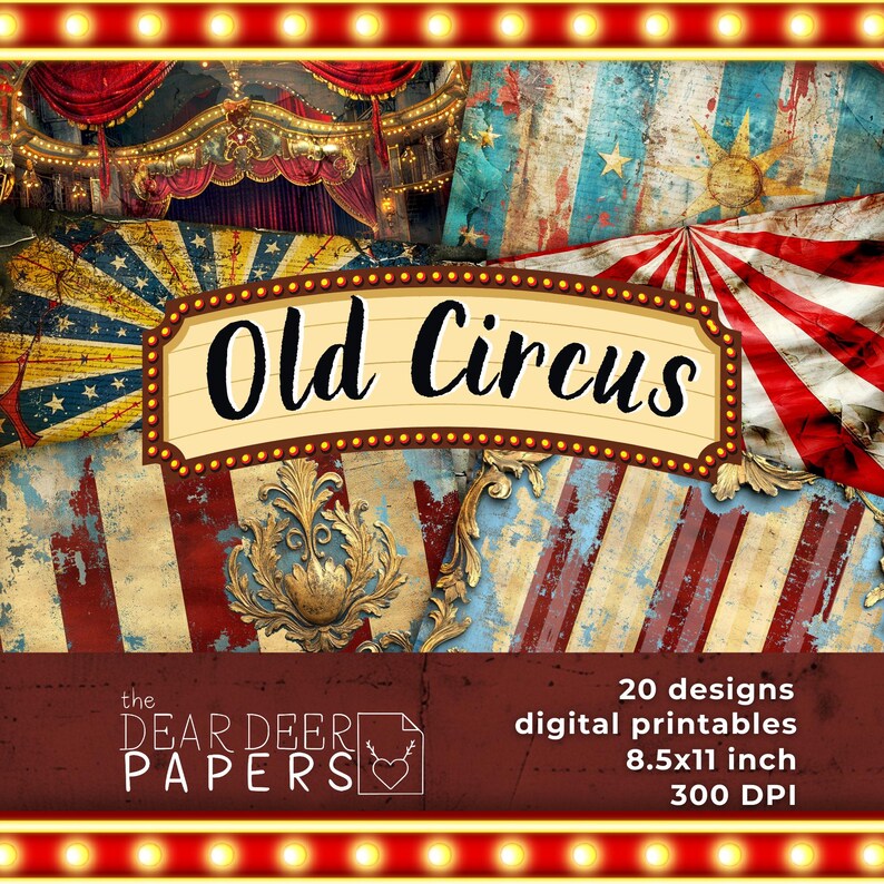 Old Circus Digital Paper, 20 Vintage Carnival Scrapbook Papers, Junk ...