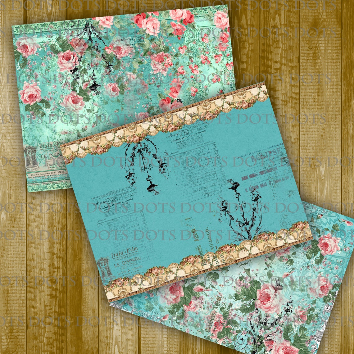 Turquoise Vintage Wallpapers Digital Scrapbooking Paper Junk - Etsy