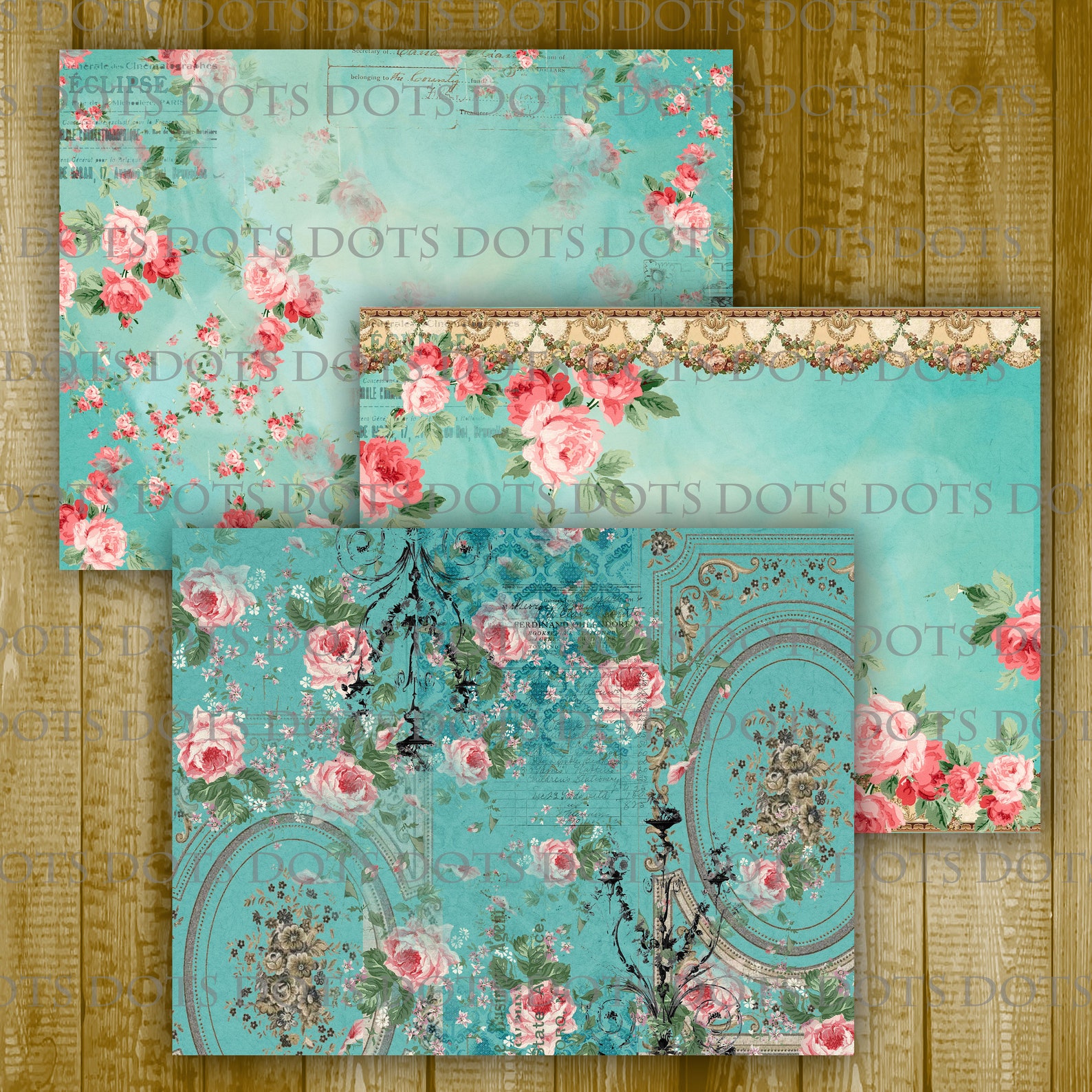 Turquoise Vintage Wallpapers Digital Scrapbooking Paper Junk - Etsy