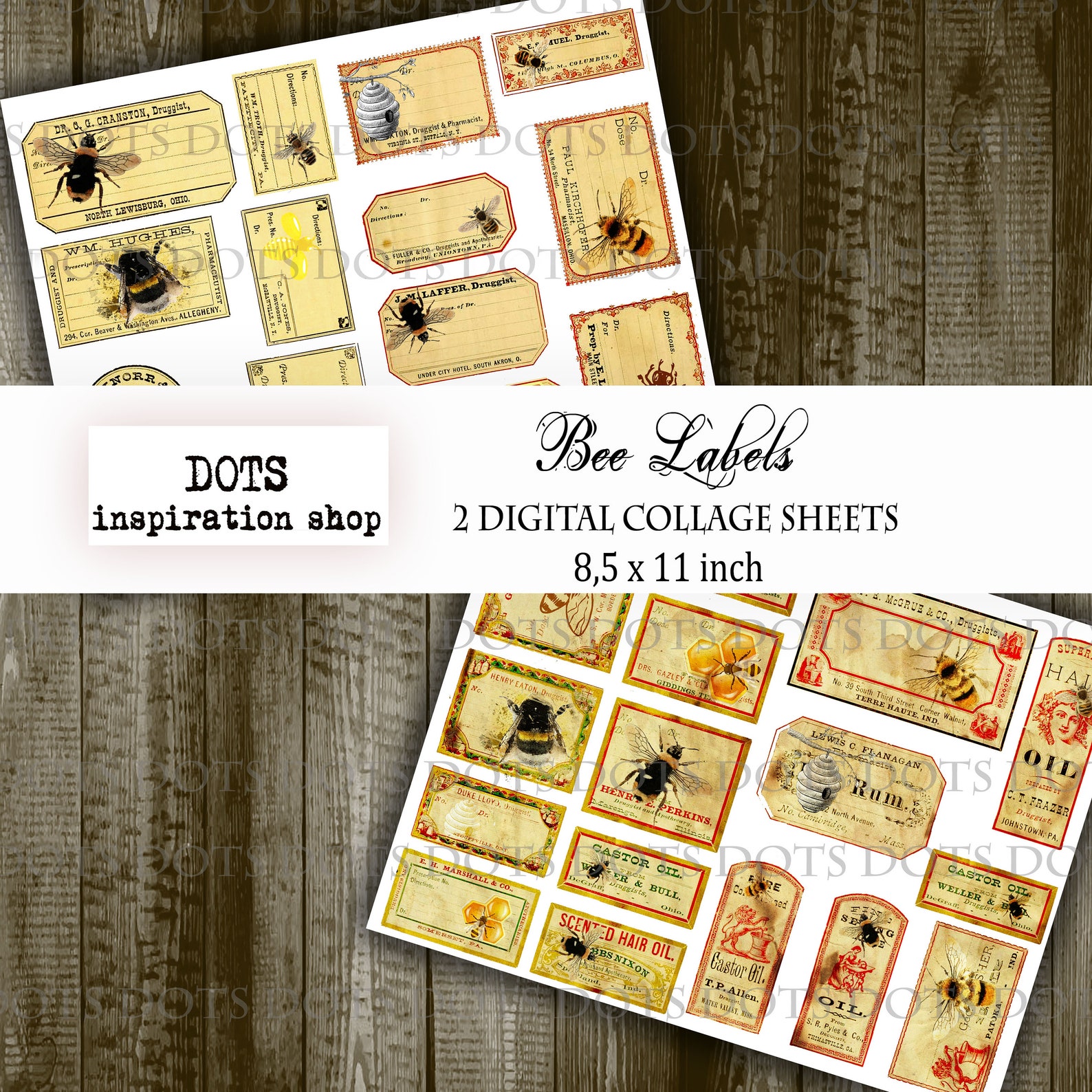 Bee Labels Printable Stickers Digital Download Junk Journal - Etsy