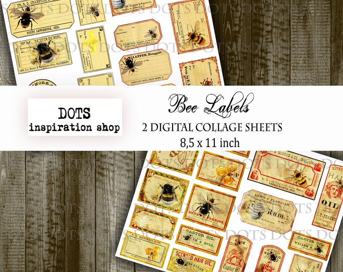 Bee Labels Printable Stickers Digital Download Junk Journal - Etsy