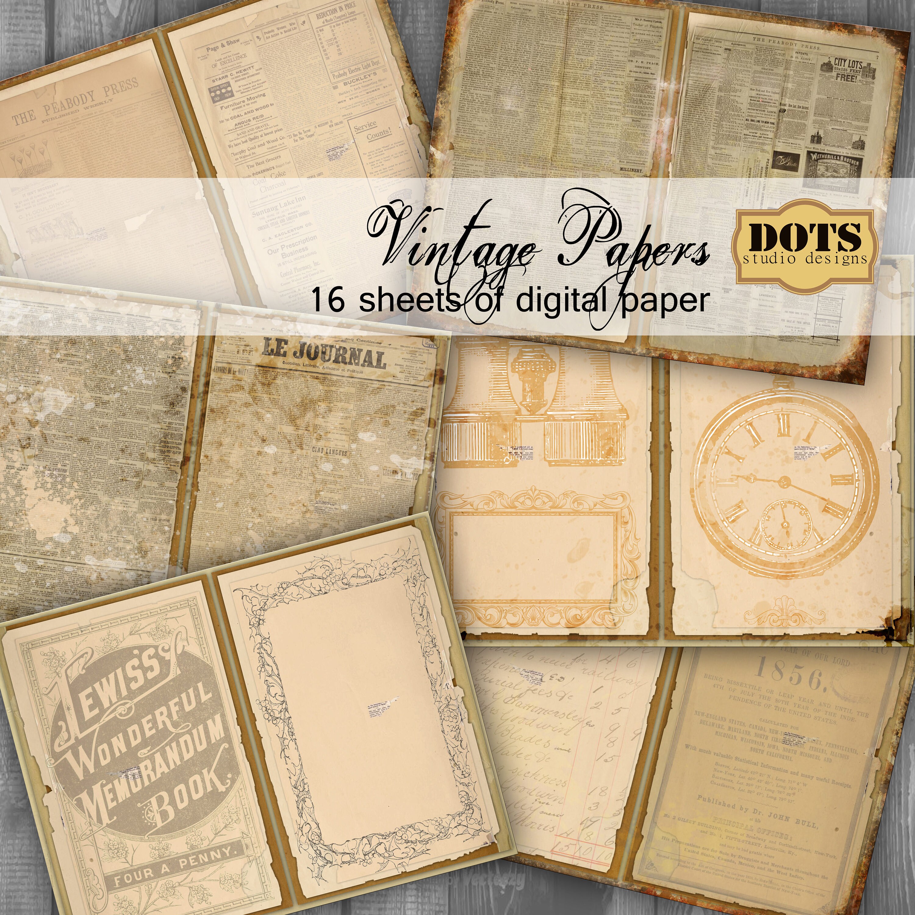 16 vintage junk journal papers digital journalling pages old | Etsy