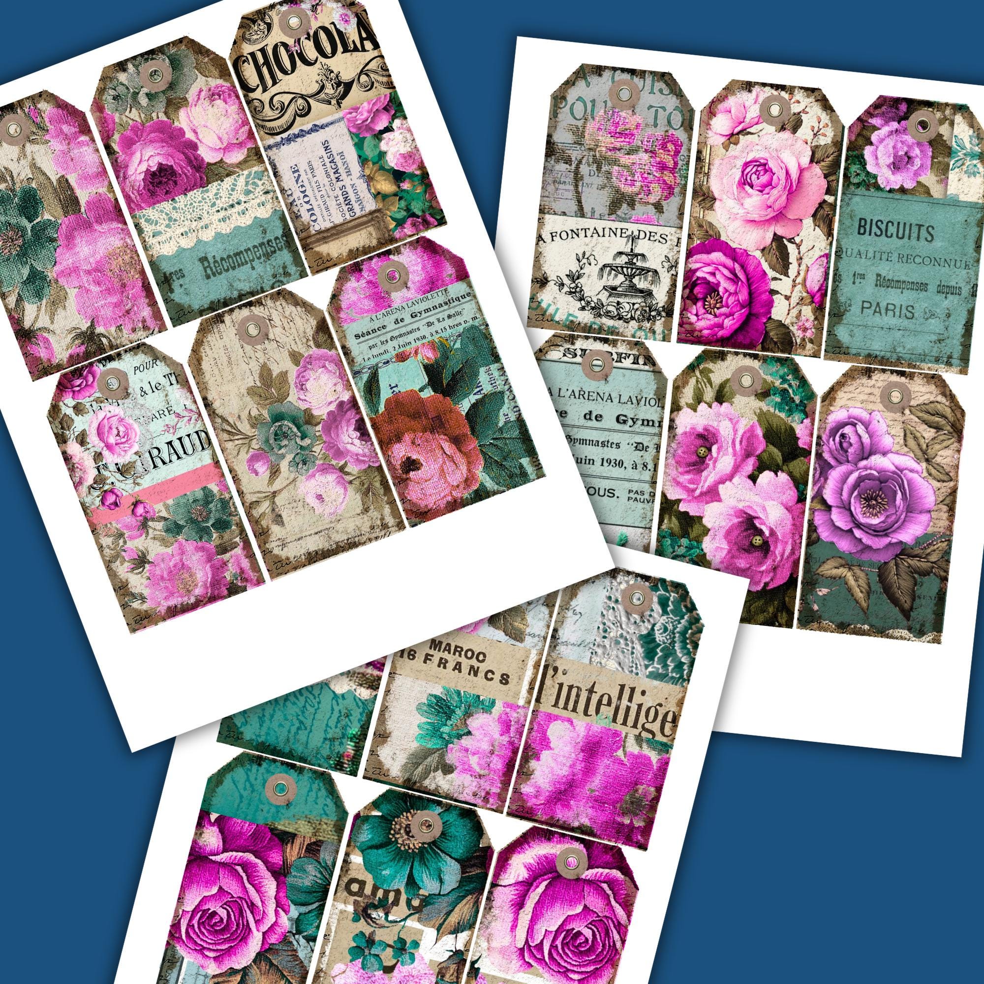 Printable Boho Junk Journal Tags, 60 Digital Ephemera, Vintage Floral ...