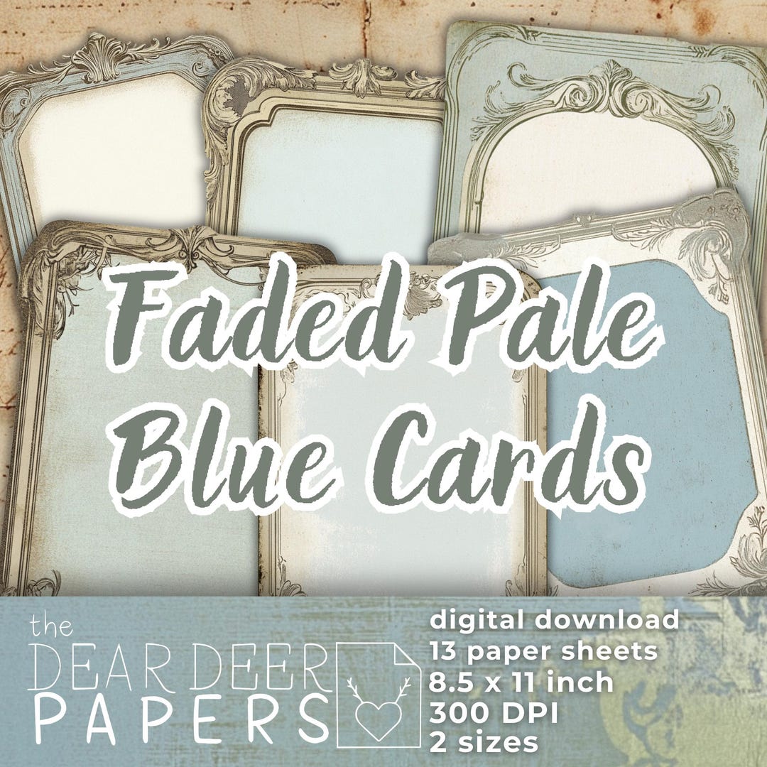 Faded Pale Blue Cards & Labels – Vintage Digital Junk Journal Ephemera ...
