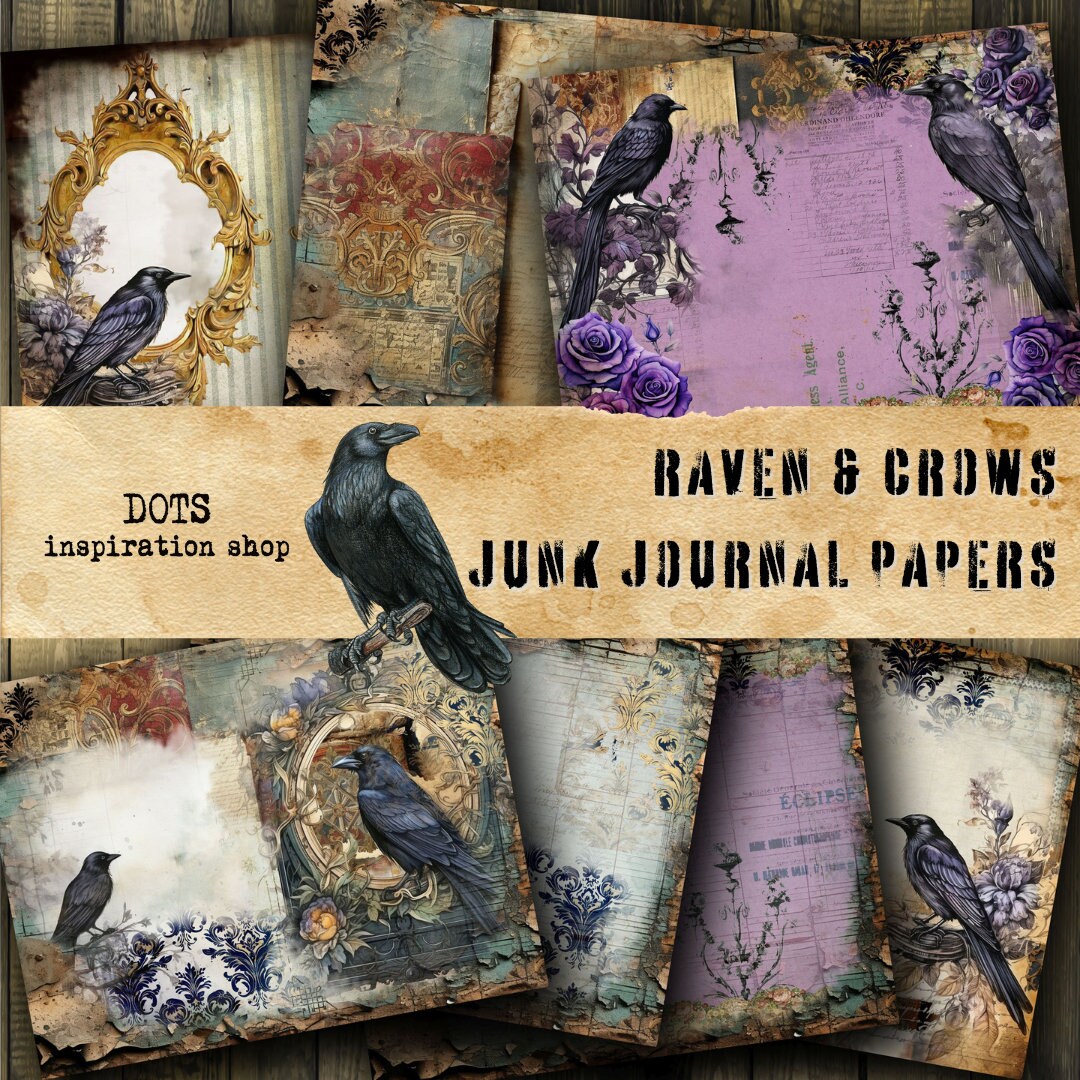 Black Raven & Crows Junk Journal Pages Dark Witch Halloween - Etsy