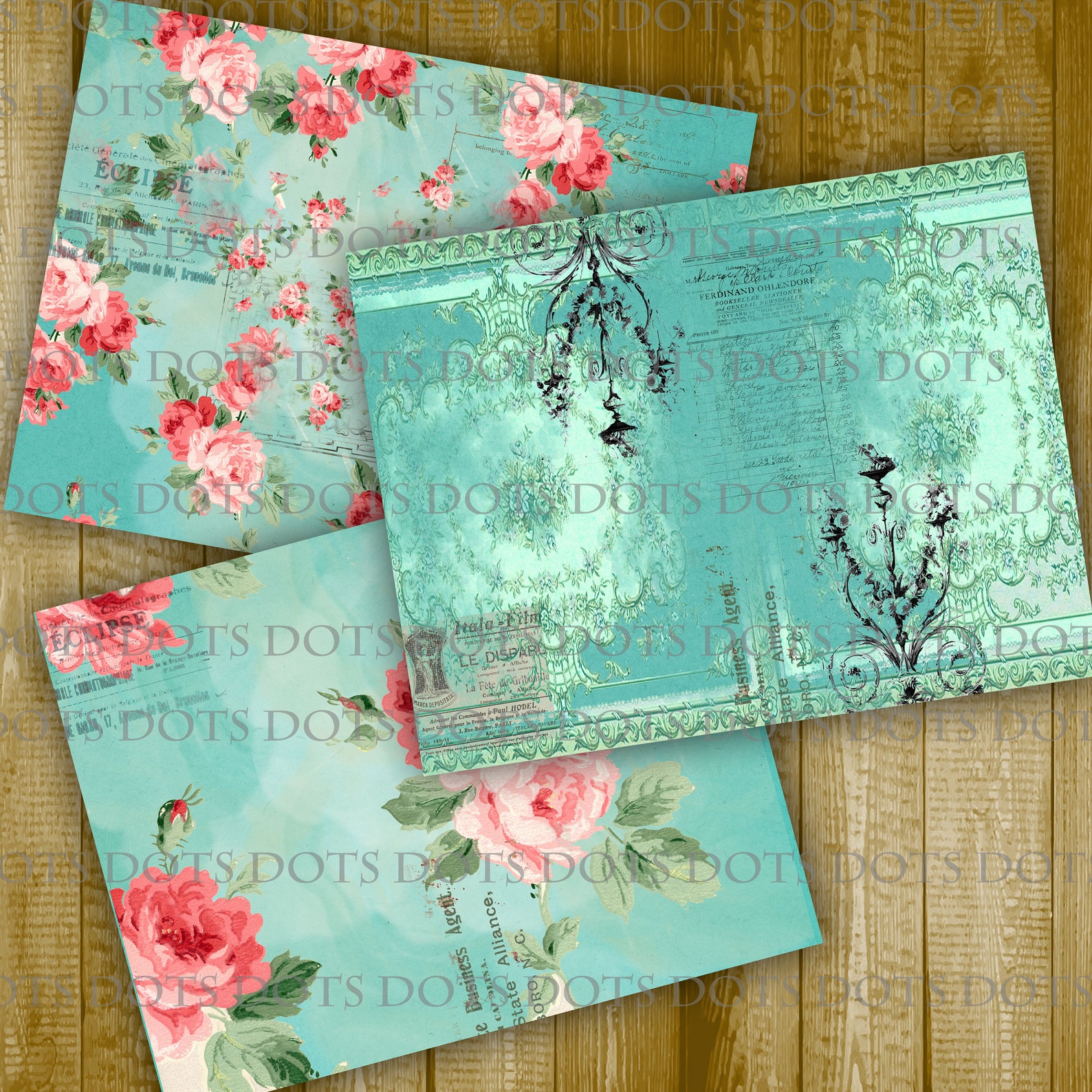Turquoise Vintage Wallpapers Digital Scrapbooking Paper Junk - Etsy
