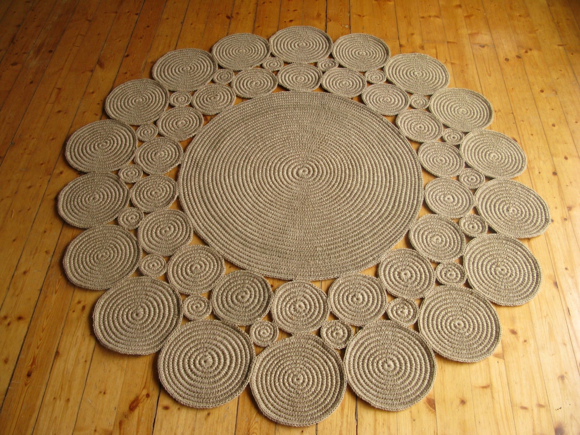 5 Ft Crochet Jute Circle Rug / Rustic Rug / Custom Sizes / 100% Natural ...